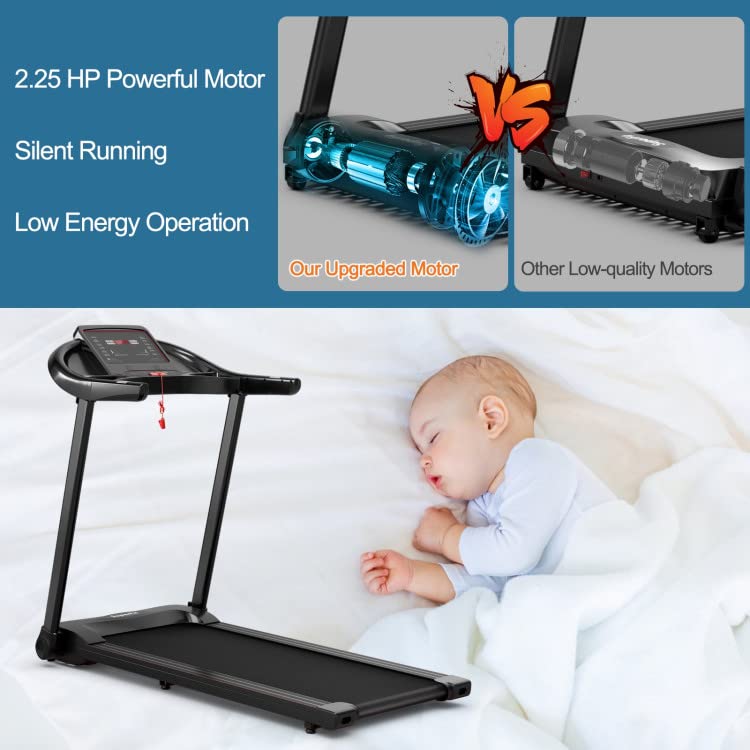 Electric Folding Treadmill with HD LED Display and APP Control Speaker, Black