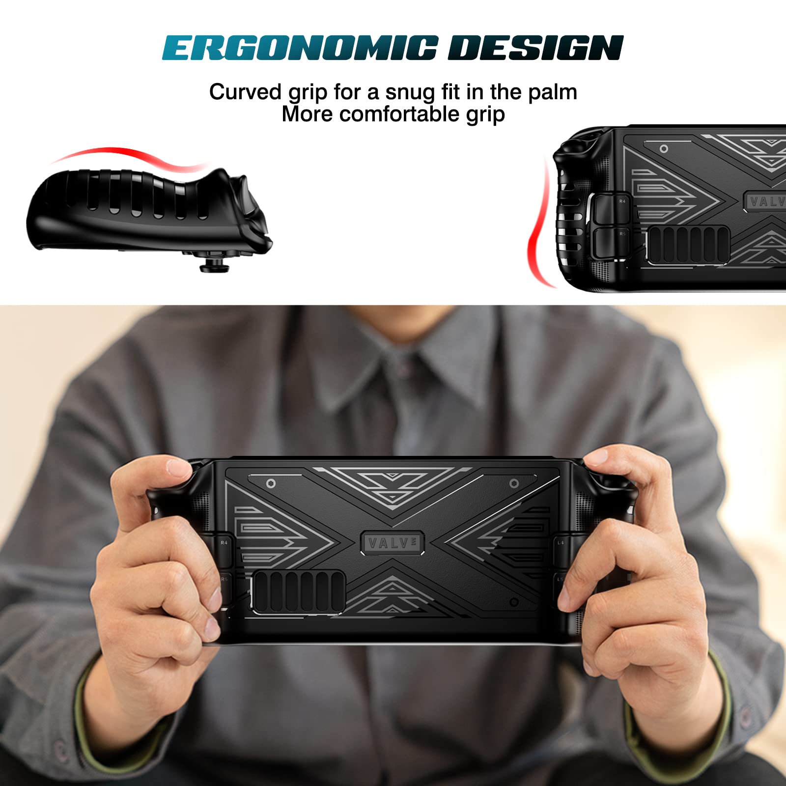 DLseego X Texture Steam Deck Protective Case Soft TPU Cover Shock-Absorption Anti-Scratch Shell Cool Durable Skin Ergonomics Non-Slip Grip - X Frosted Black