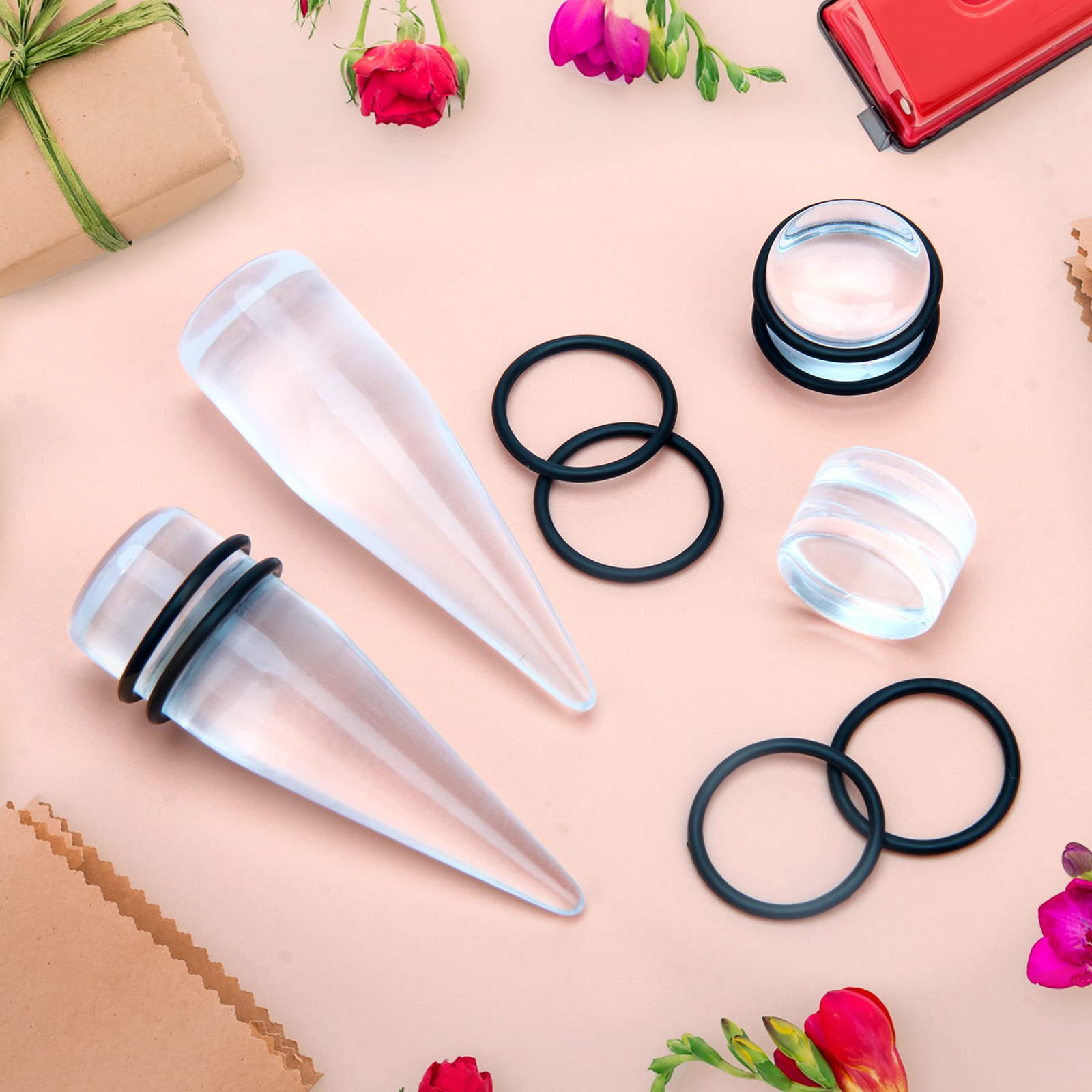 CrazyPiercing Big Ear Gauges Kit 24 Pieces Acrylic Tapers and Plugs Double O-rings Stretching Set