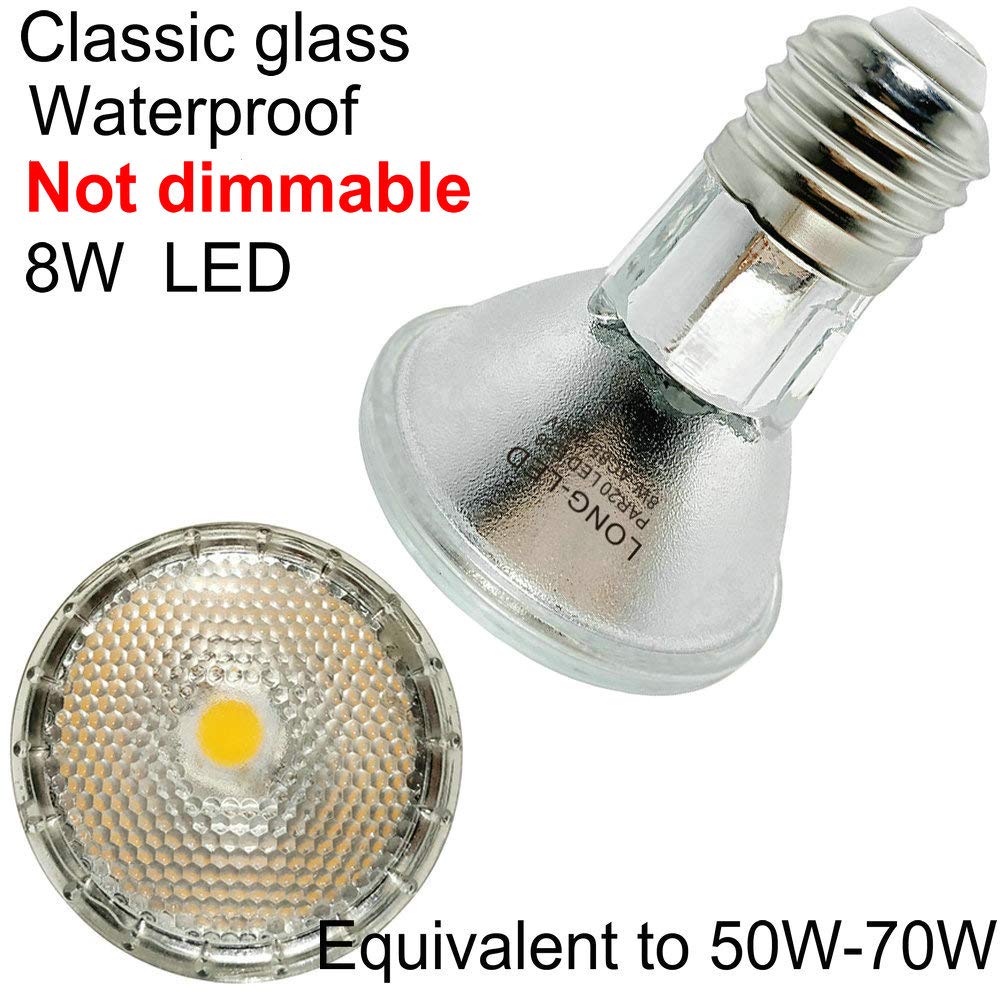 Classic Glass PAR20 LED Daylight Flood Light Bulb,LED Spotlight 8W PAR20(50W-75W Halogen Lamp Equivalent),5000K Bright White Light,E26 Base,120V,Indoor/Outdoor Use,Waterproof IP65 (8 Pack)