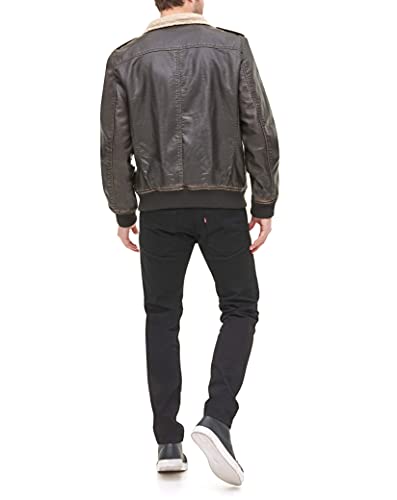 Levi's mens Vintage Deer Sherpa Lined Aviator Bomber Faux Leather Jacket, Dark Brown, Large US
