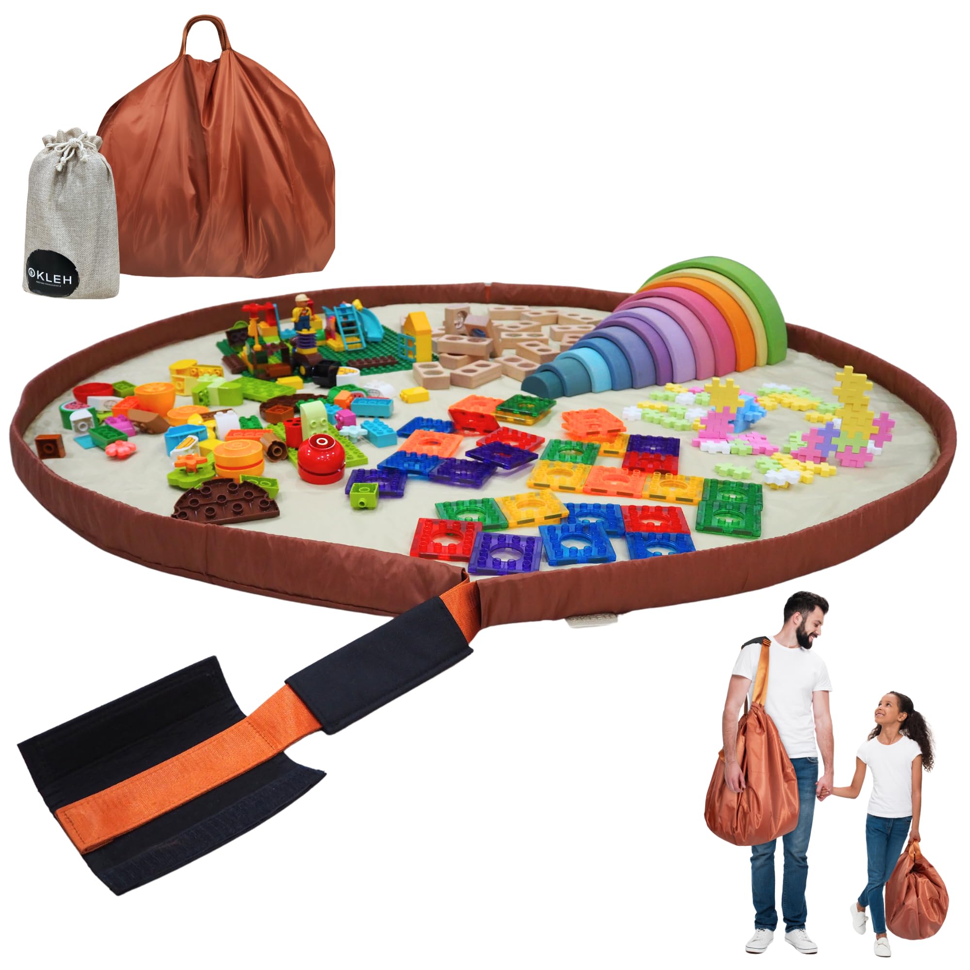 OKLEH - XL Toy Storage Play Mat - Toy Chest - Travel Pack & Play - Canvas Storage Bag Organizer - Kids Craft Organizer, Storage & Container System - Playroom - For Play with Lego, Duplo & Hot Wheels