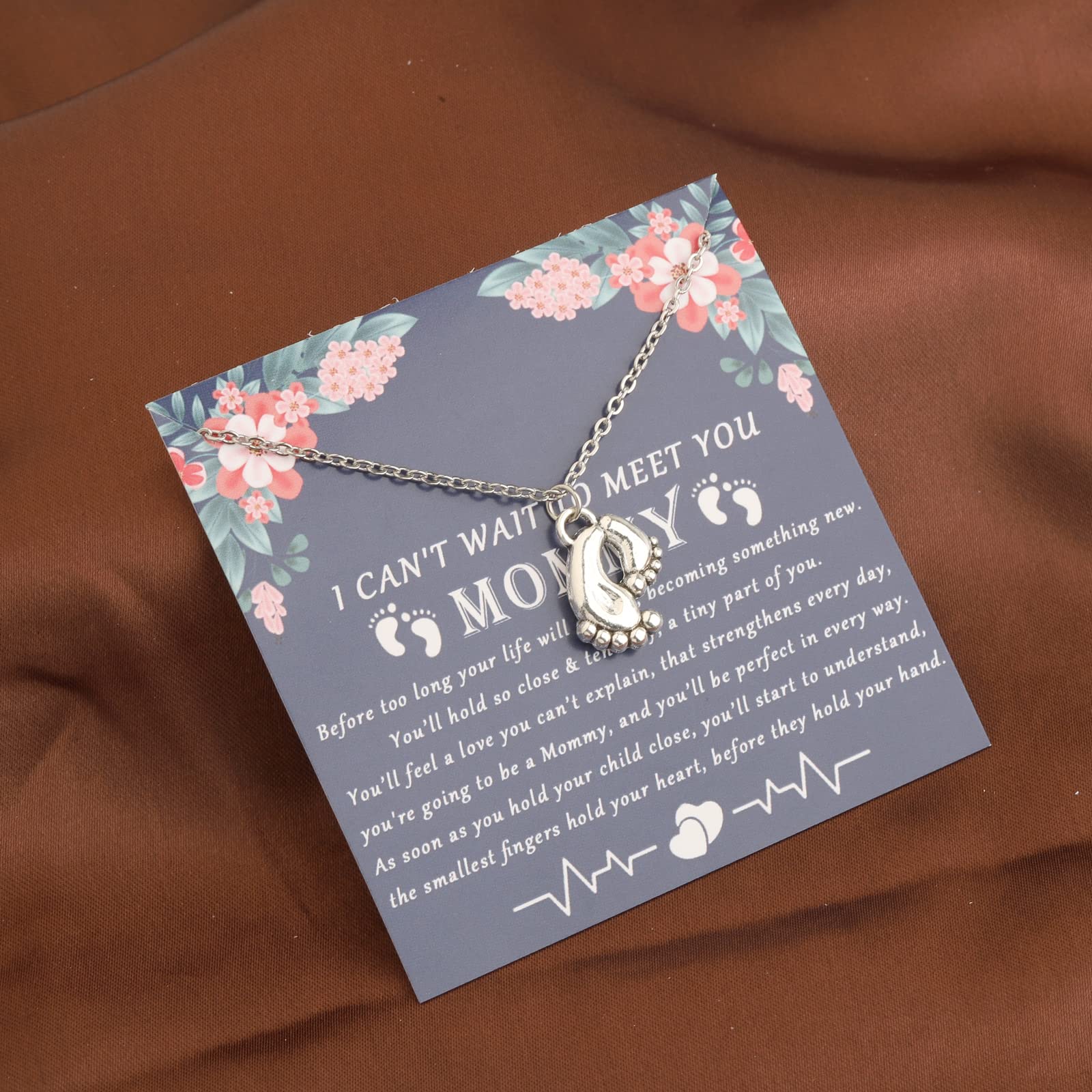 MYOSPARK Mom to Be Necklace with Message Card Pregnancy Gift for First Time Mom Expecting Mom Gift Pregnant Wife Gift (Mom Feet NL)