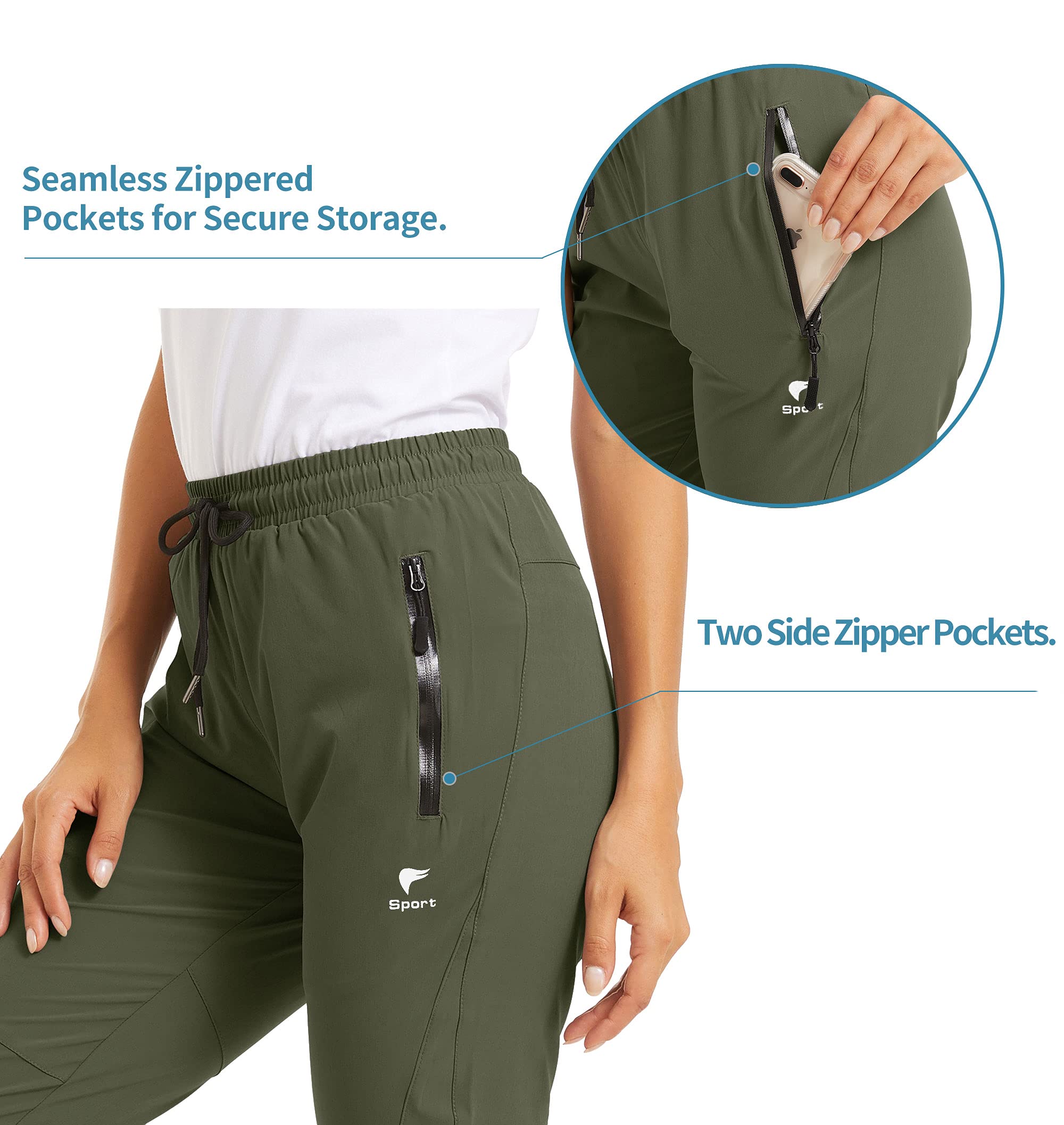 CRYSULLY Womens Athletic Running Pants Tracksuit Bottoms Lightweight Quick Dry Army Green S