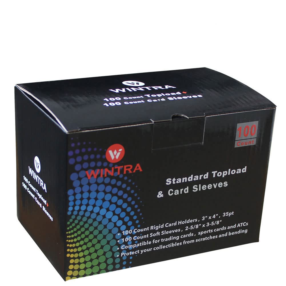 WINTRA 3" x 4" 100 Count 35pt Topload Hard Card Holder and 100 Count Penny Soft Card Sleeves Protectors Bundle for Trading and Sports Cards (100 topload + 100 Sleeves)