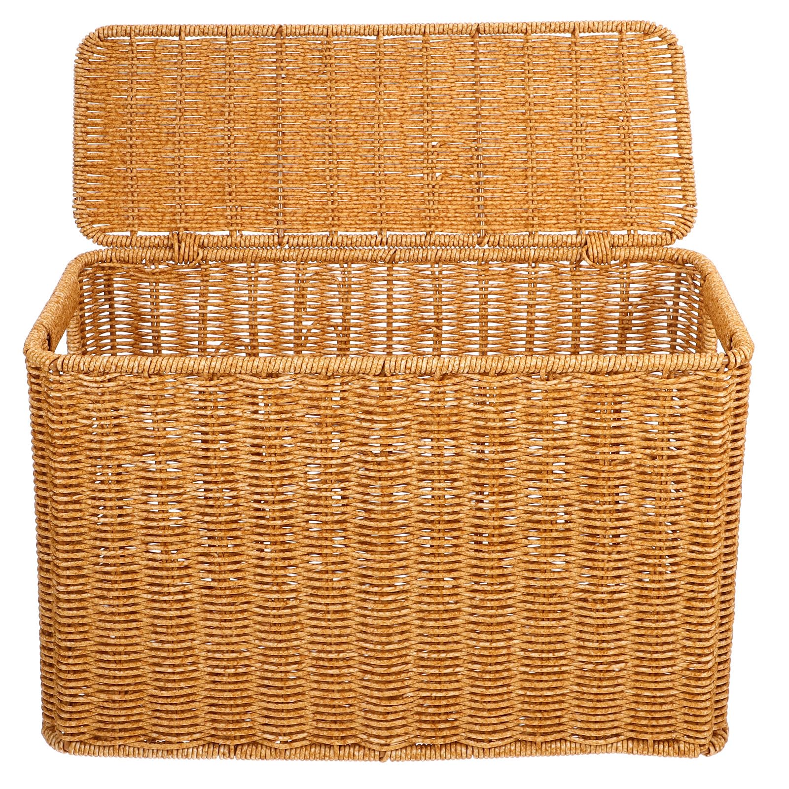 jojofuny Wicker Storage Baskets with Lids, Rattan Magazine Holder, Weave Sundries Basket, Woven Storage Container, for Storage, Living Room, Toy Organizing