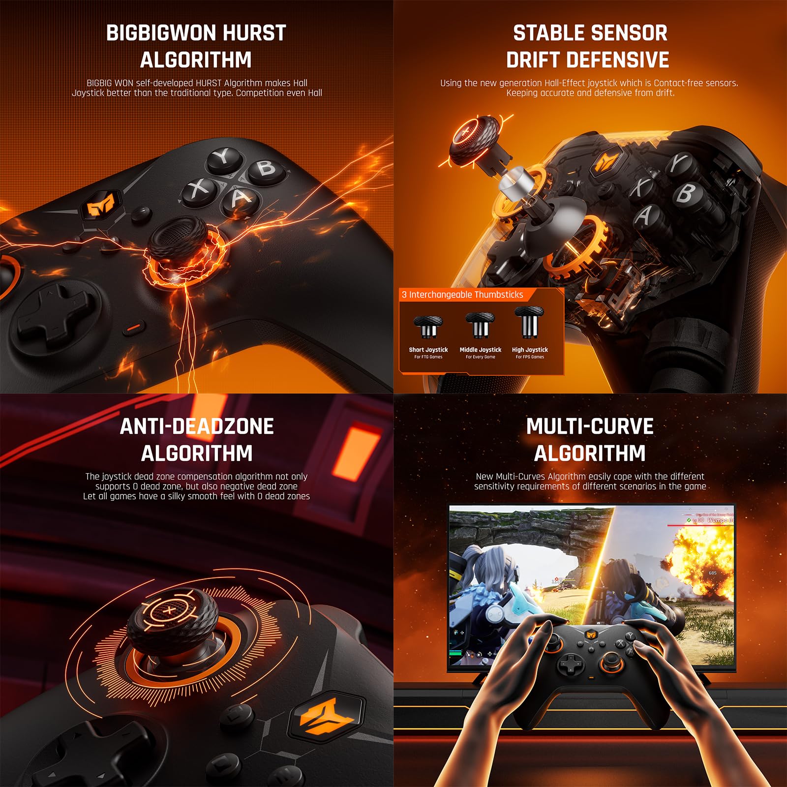 Wireless Gaming Controllers, BIGBIG WON PC Gaming Controller Custom Button, 6-Axis Gyro, Dual Shock, Macro, Turbo, 2.4GHz Dongle Gamepad for Windows 10/Android/iOS/Switch Bluetooth Controller Black