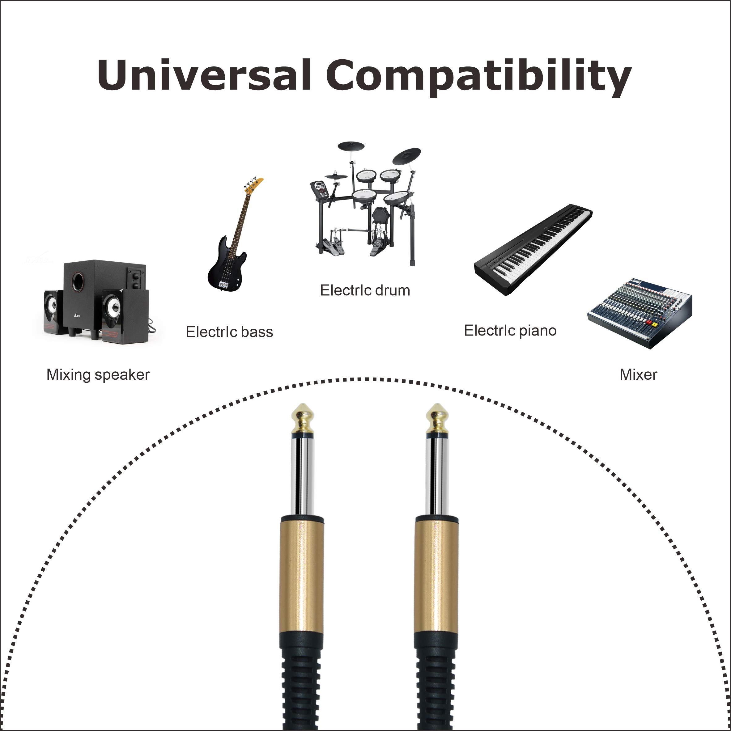 无 10 Feet Professional Guitar Instrument Cable with Black PVC Jacket Straight 1/4" TS to Straight 1/4" TS for Electric Guitar