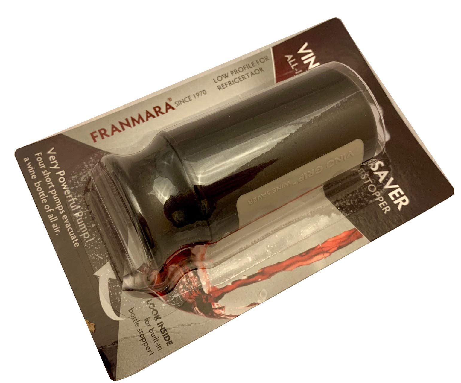 Franmara Vino Wine Saver Vacuum Pump and Stopper, Black, (Pack of 1) Rubberised Panel for Better Gripping