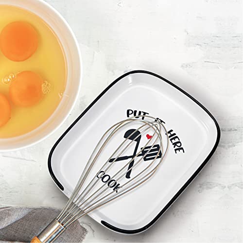 FANGSUN Large Spoon Rest for Stove Top, Ceramic Spoon Holder for Kitchen Counter,Farmhouse White Spoon Rest for Kitchen Decor, Cooking Utensil Rest for Spatula, Ladles, Tong, White-B