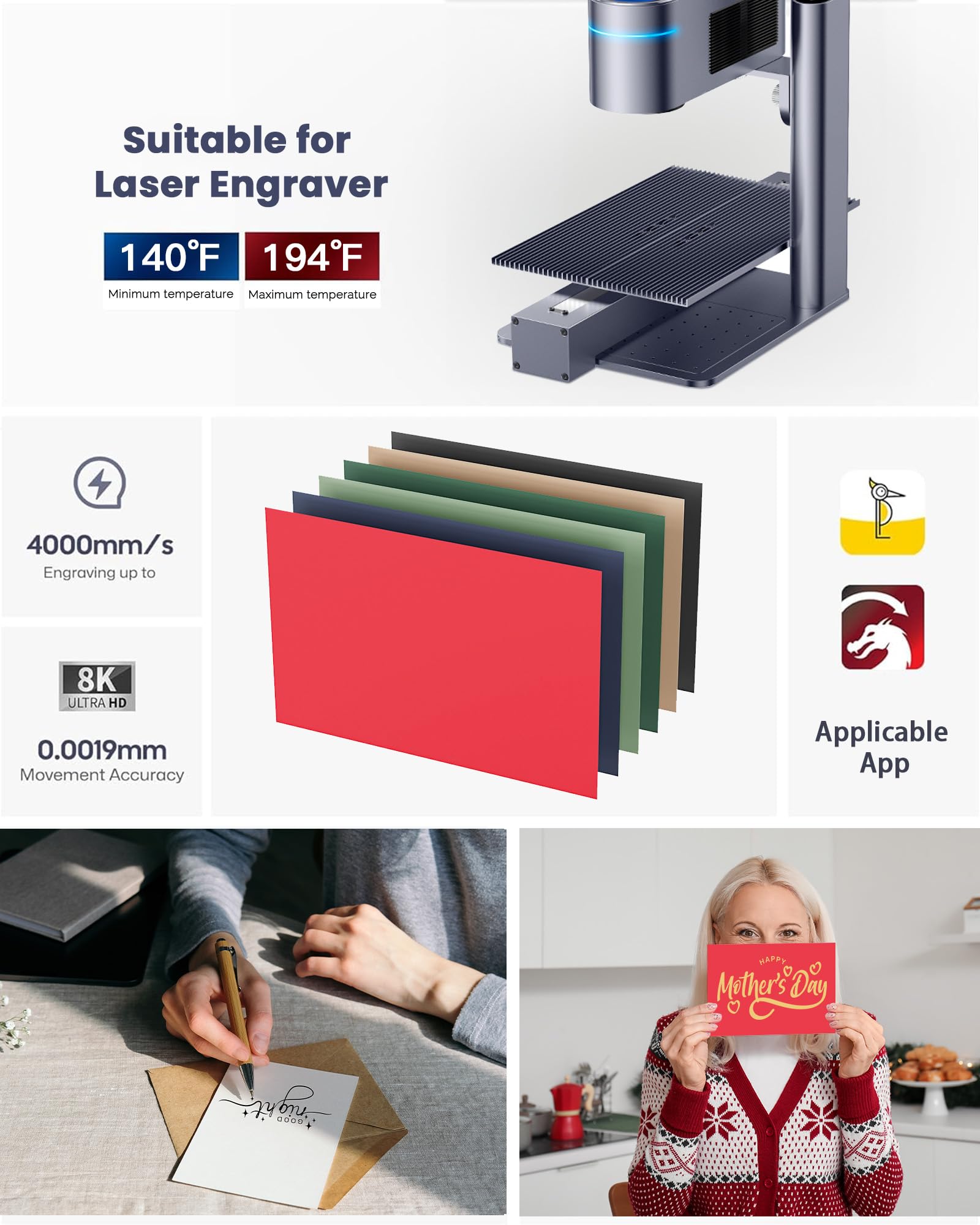 JOJOSEE Laser Engraving Marking Paper, 30Pcs Laser Engraving Marking Color Paper, 5.8"x 3.9" Laser Engraver Machine Tools for Laser Cutting and Marking Machine