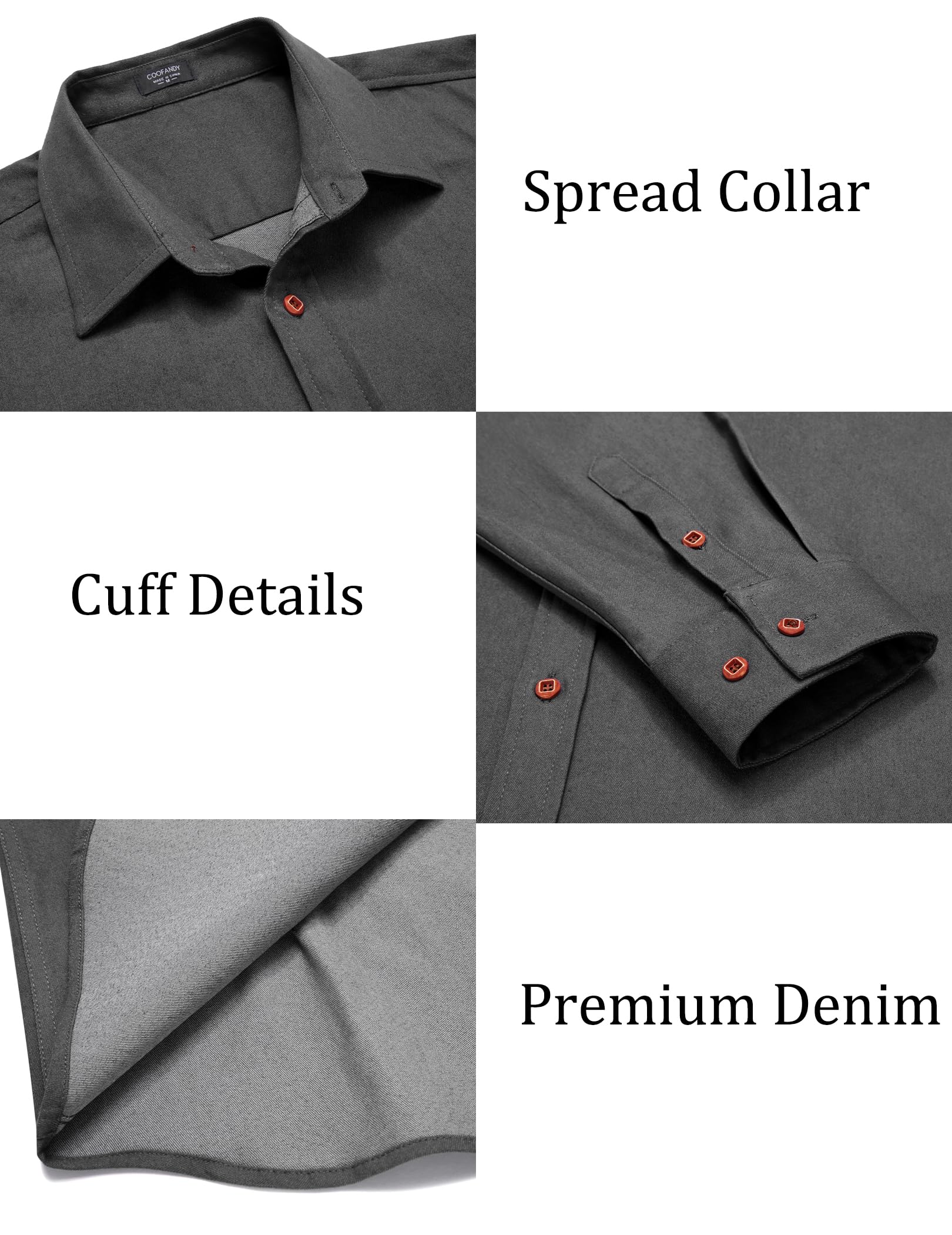 COOFANDY Men Long Sleeve Button Down Shirts Denim Cowboy Shirt for Men Western Style