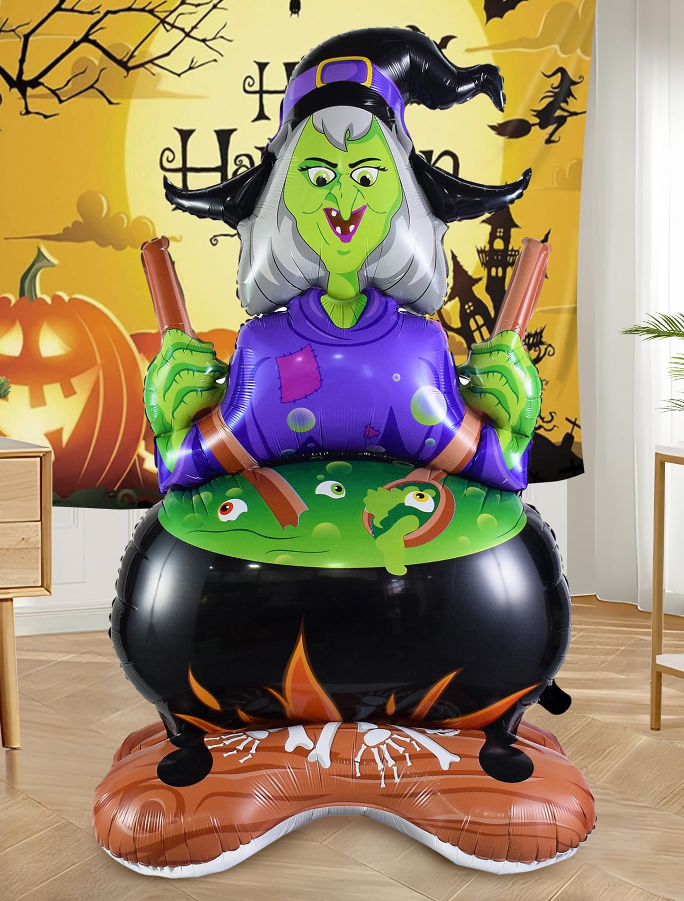 Halloween Balloons Decorations, 45 Inches Life-Sized Witch Spooky Horror Foil Balloon, Standing 3D Balloons for Halloween Party Decorations