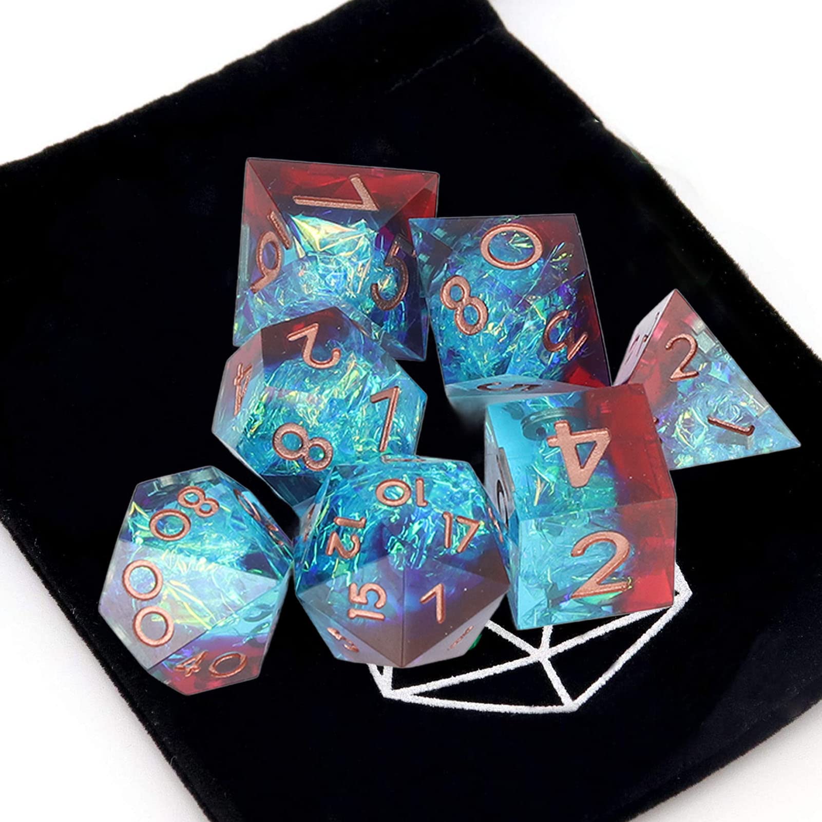DND Dice Set, Resin Polyhedral D/D Dragon Dice with Box for Dungeons/Dragons Pathfinder TTRPG, 7 Pack(Blue and Red) Adult Spoof Whole Person Toys