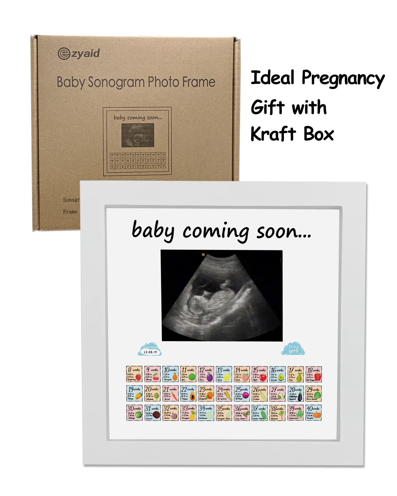 Ezyaid Ultrasound Picture Frame, Sonogram Photo Frame with Pregnancy Weekly Stickers for Baby Count Down Keepsake