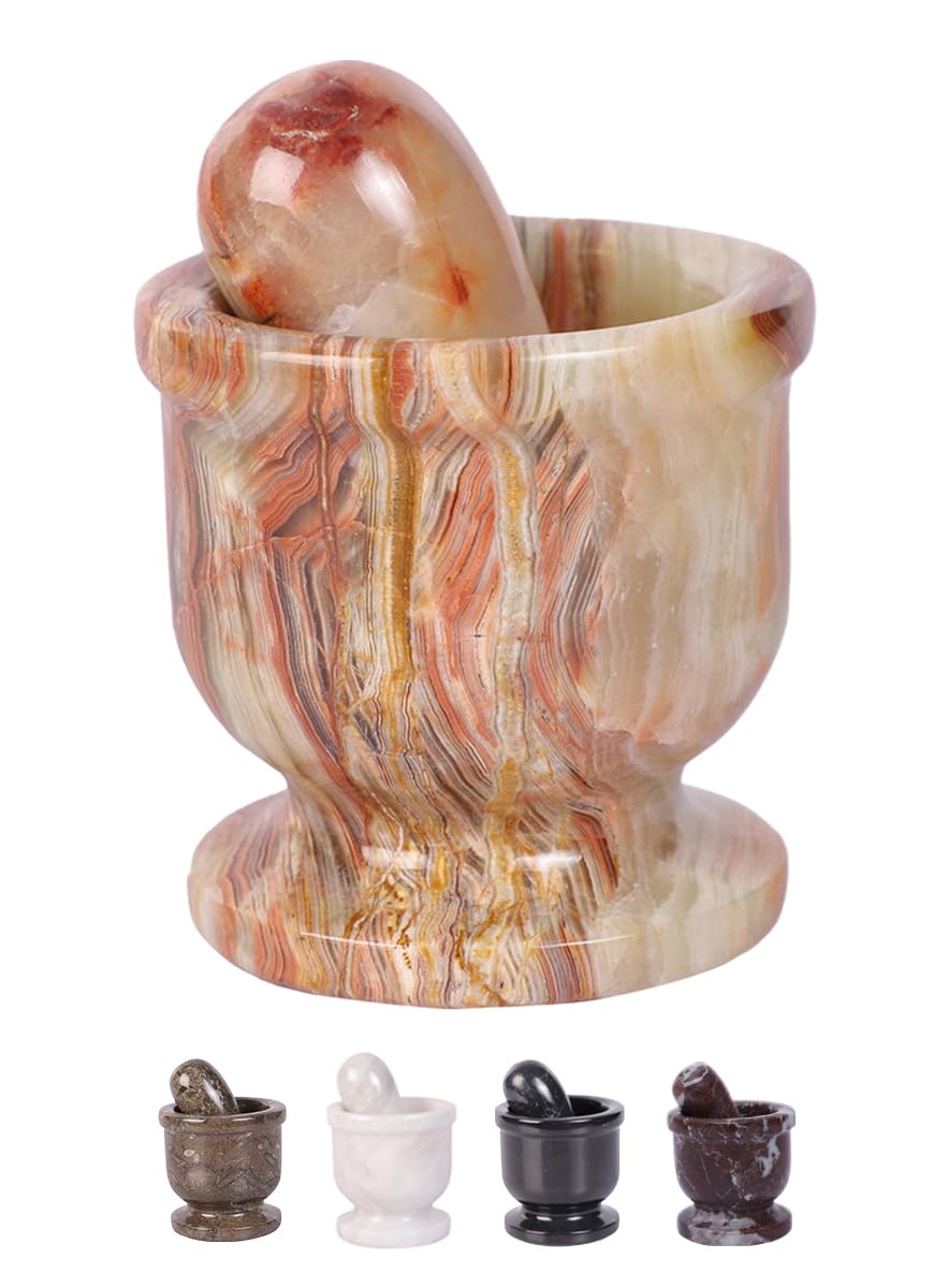 Exquisite Marble Mortar and Pestle Set - Your Ultimate Kitchen Essential for Grinding Spices, Making Guacamole, Salsa, Pesto, and Crushing Pills with Style and Efficiency! (Onyx Green, 2.5 Inch)