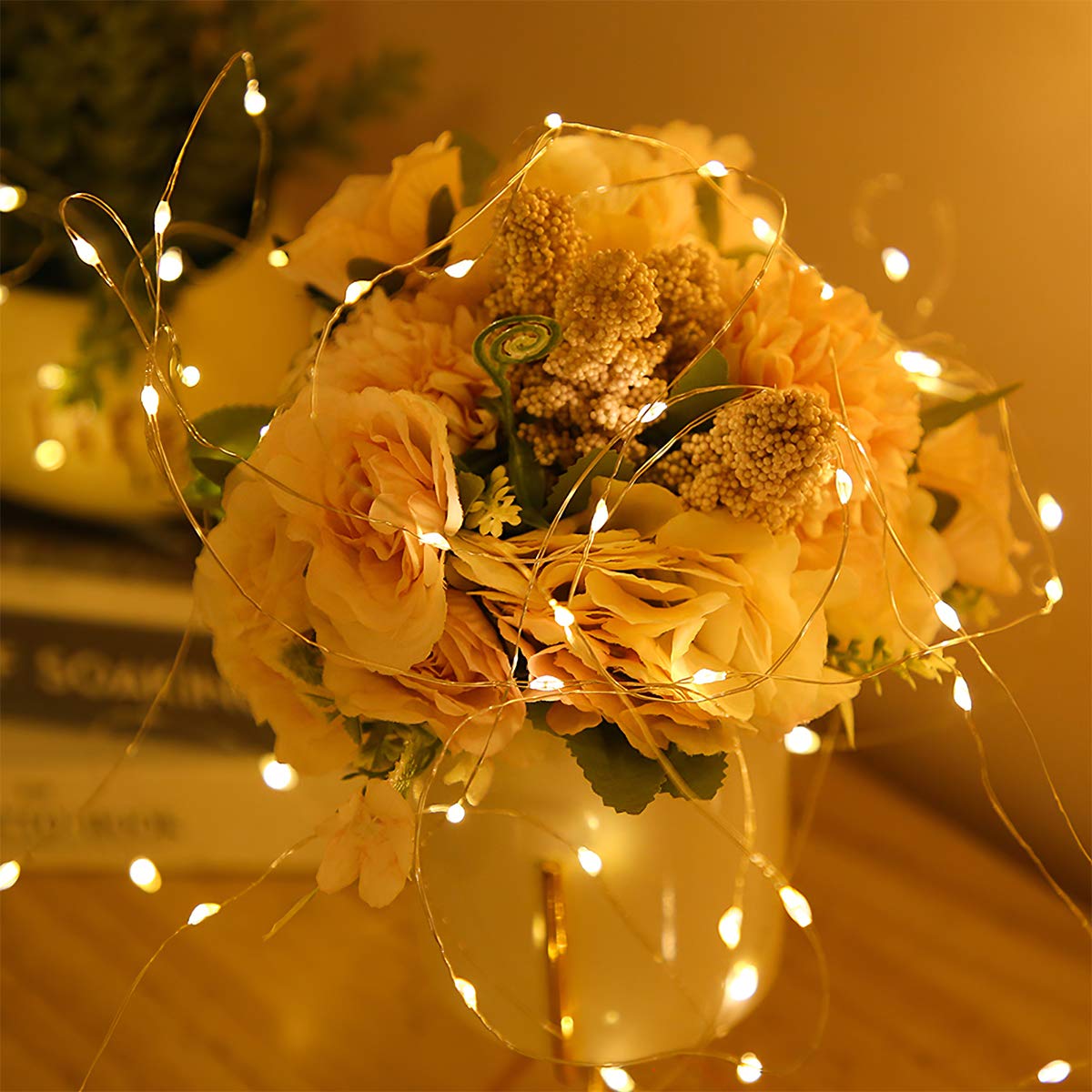 CLY 10ft 16 Pack Fairy Lights, 30 LEDs Waterproof Outdoor Copper Wire String Lights, Battery Operated (Included) Firefly Starry Lights for DIY, Christmas, Mason Jars, Wedding, Party (Warm Light)