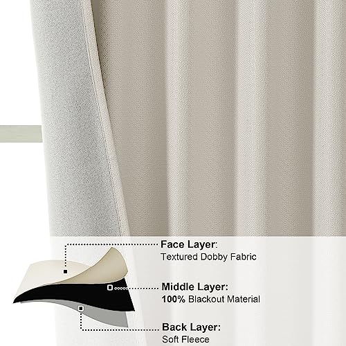 OVZME 100% Blackout Curtains 84 Inches Long 2 Panels for Bedroom, Full Light Blocking Beige Textured Thermal Insulated Window Curtain Drapes Noise Reduce, Rod Pocket &Back Tab, 42 X 84 Inch, Beige