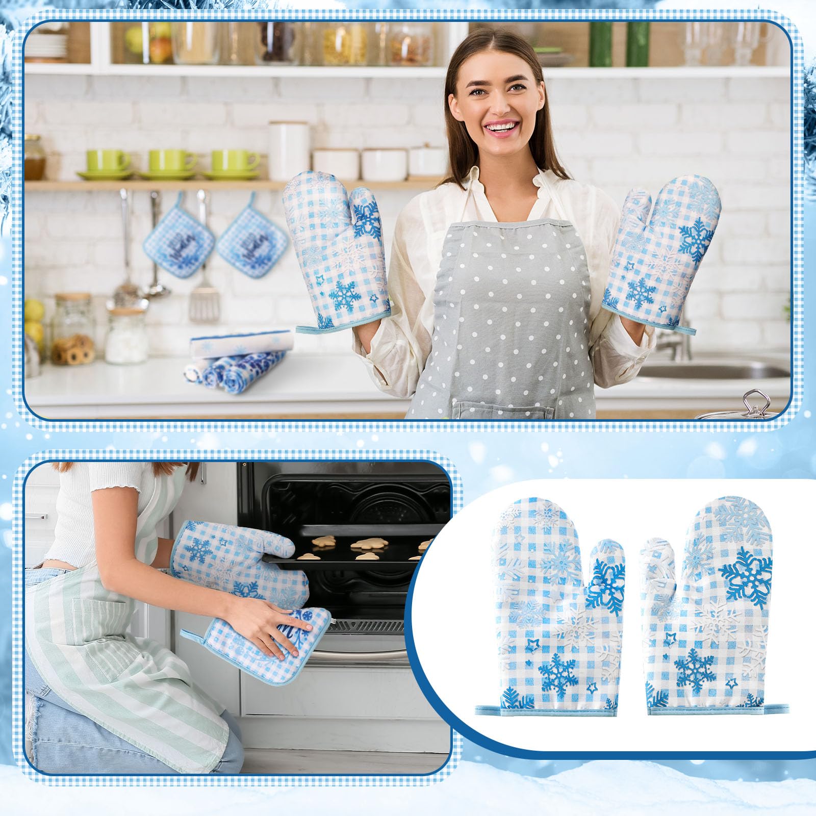 Fanfanwin 10 Pcs Christmas Winter Oven Mitts Pot Holders Kitchen Rug and Towel Set Wonderland Absorbent Kitchen Towels for Baking Cooking BBQ Gifts Kitchen Decor
