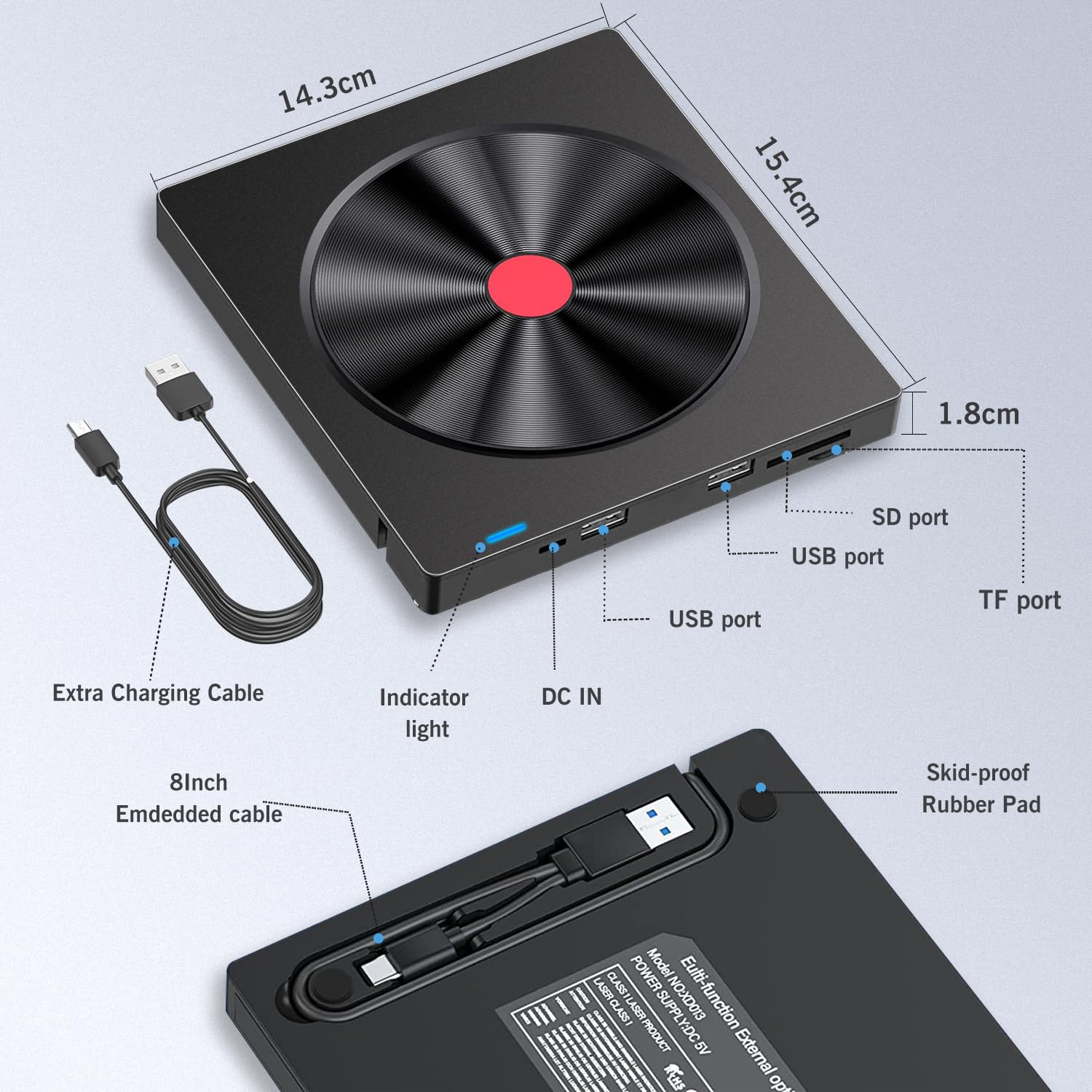 External CD/DVD Drive for Laptop, USB 3.0 Type-C CD Player Ultra Slim Portable CD DVD +/-RW External Optical Drive CD ROM Burner CD Reader Compatible with Laptop Desktop PC Windows Linux Mac OS