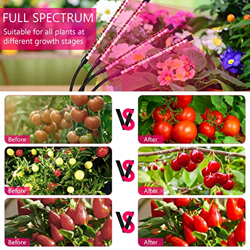 Grow Lights for Indoor Plants, Four Head LED Grow Light with Full Spectrum & Red White Spectrum for Indoor Plant Growing Lamp, Adjustable Gooseneck, Suitable for Plants Growth