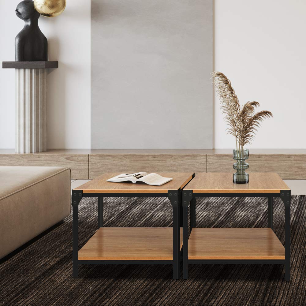 Coral Flower Coffee End Table, Decorative Occasional Tables/Desks for Livingroom Home Office, 20 Inches, Walnut Brown with Metal Frame