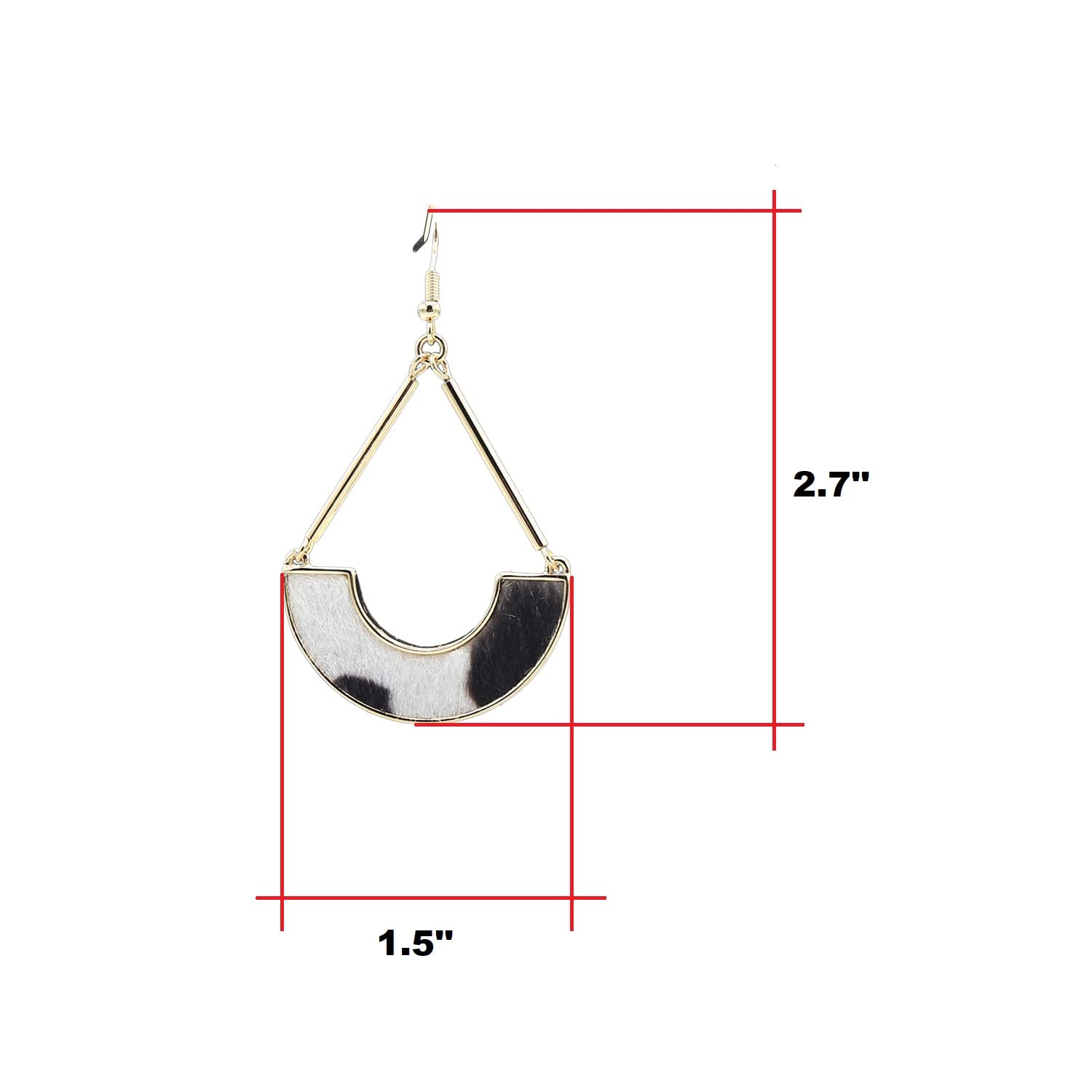Cow Print Drop Dangle Earrings For Women Bohemian Leather Hoop Earrings Semicircle White Black Western Earring (White Black)