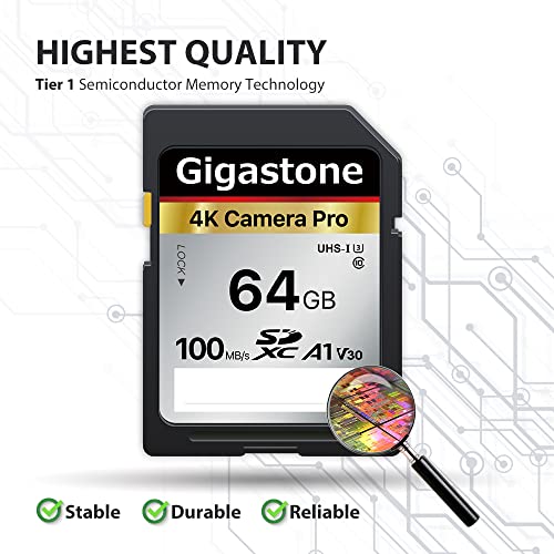 Gigastone 64GB 5-Pack SD Card V30 SDXC Memory Card High Speed 4K Ultra HD UHD Video Compatible with Canon Nikon Sony Pentax Kodak Olympus Panasonic Digital Camera, with 5 Mini Cases