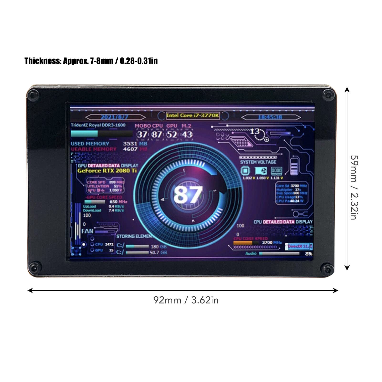 Fabul PC Sensor Panel Display, Computer Temp Monitor Energy Saving Multi System Support for Linux