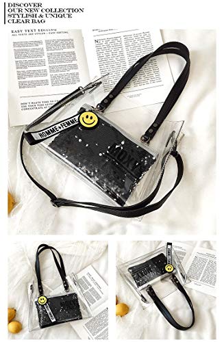 Clear Bags For Women Transparent Crossbody Shoulder Bag Handbag Tote (Black)