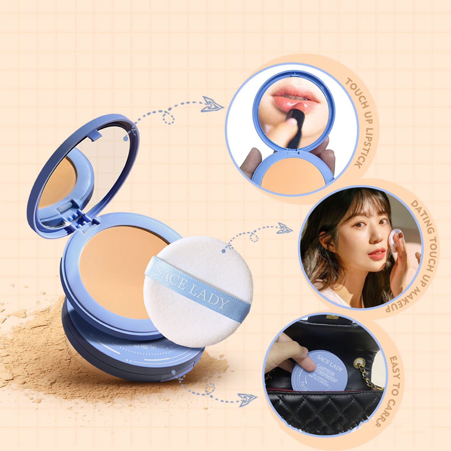 Face Powder | Oil Control Face Pressed Powder | Matte Smooth Setting Powder Makeup | Silk Soft Mist Powder Cake Long-Lasting Waterproof (02 Natural Nude)