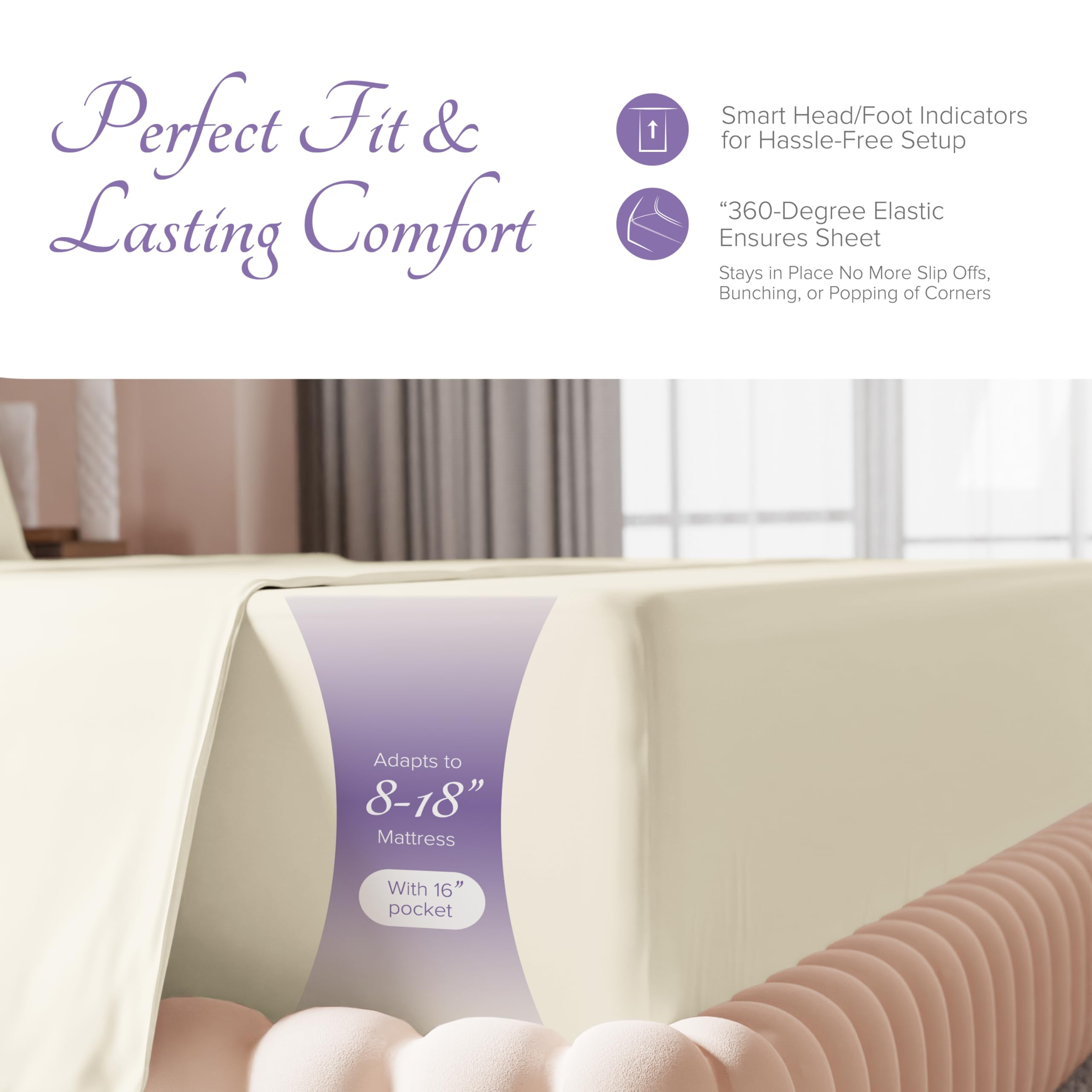 Carressa Linen Luxury Egyptian Cotton 4 PC King Size Sheet Set - 600 Thread Count Deep Pocket Fitted and Flat Sheets, Soft, Cooling Extra Long Staple Hotel-Quality Bedding with Sateen Weave - Ivory