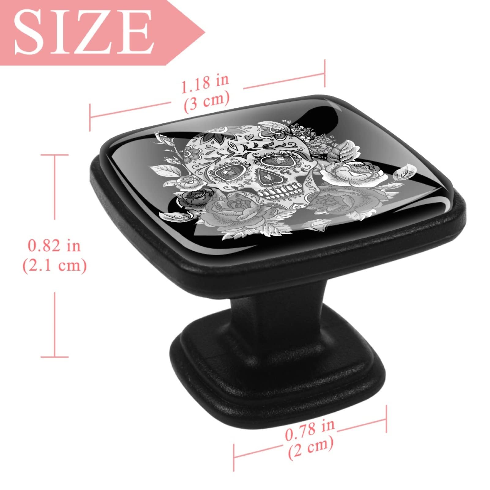 ZXCVASD Black and White Skull 4-Pack Knobs for Dresser Drawers Square Decorative Cabinet Handles Drawer Knobs and Pulls with Screws for Home, Kitchen, Wardrobe-1.18 inch x0.82 inch x0.78 inch