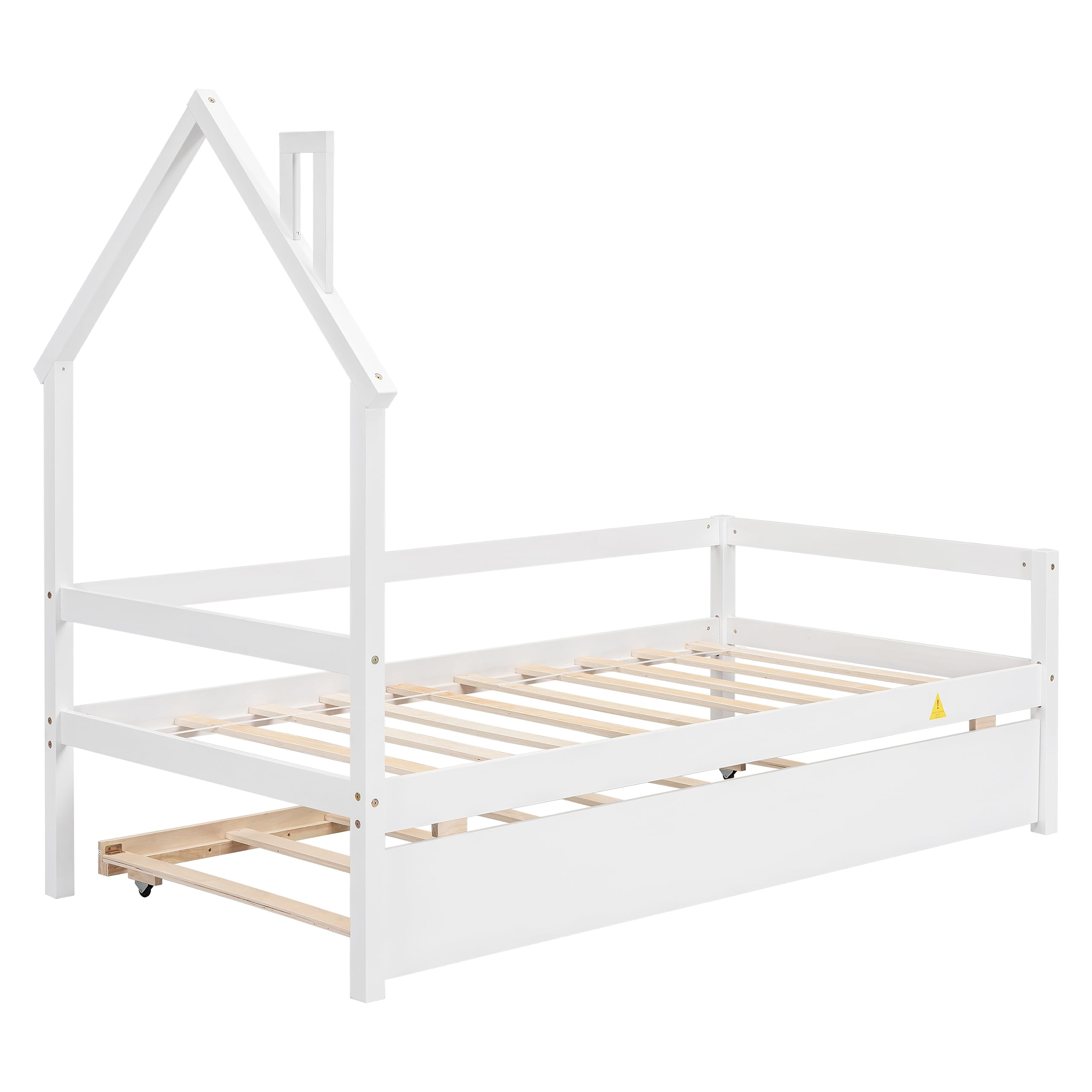 Harper & Bright Designs Twin House Bed for Kids with House-Shaped Headboard, Wood Twin Size Platform Bed with Trundle,Cute Twin Daybed Frame for Boys Girls, White