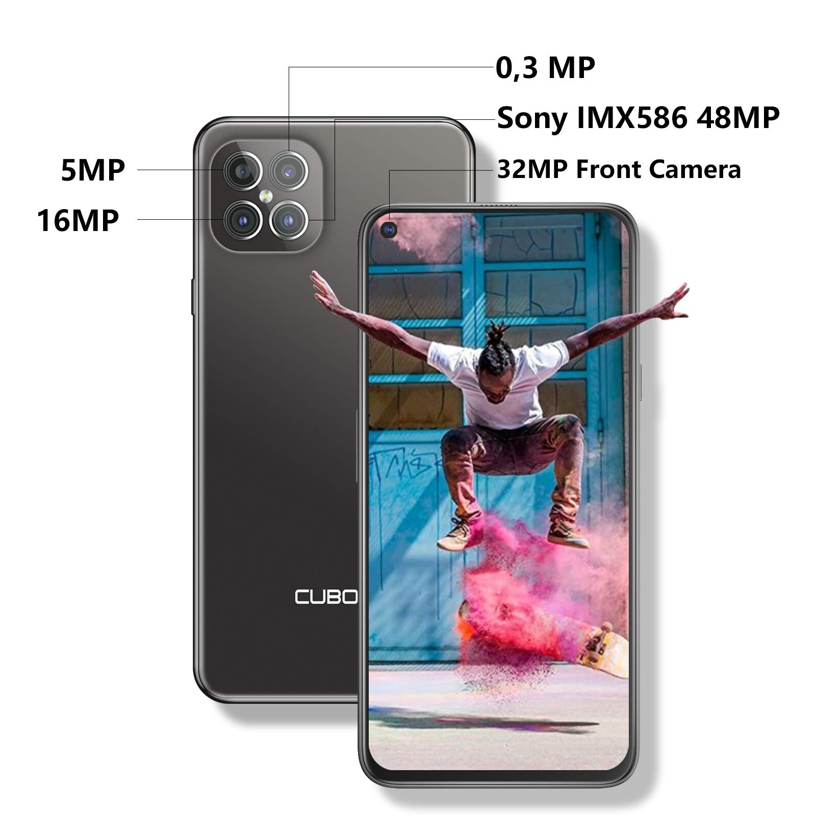 CUBOT Unlocked Android Phones, C30 8GB RAM/128GB 4G Dual SIM Unlocked Smartphone, 6.4" FHD+ Screen, 48MP Quad Camera, GSM International Version, Android 10, 4200mAh Battery, Matt Black
