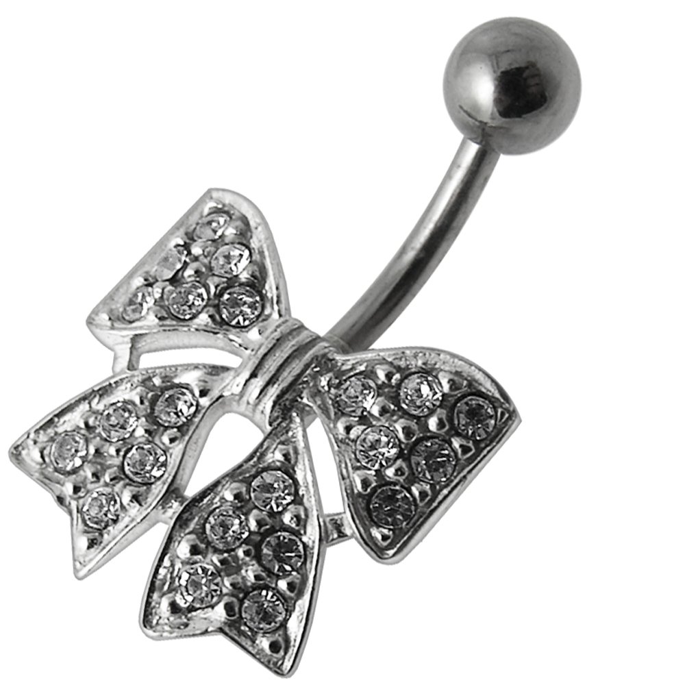 Clear Multi Crystal Stone Ribbon Bow Design 925 Sterling Silver Belly Button Piercing Ring Jewelry
