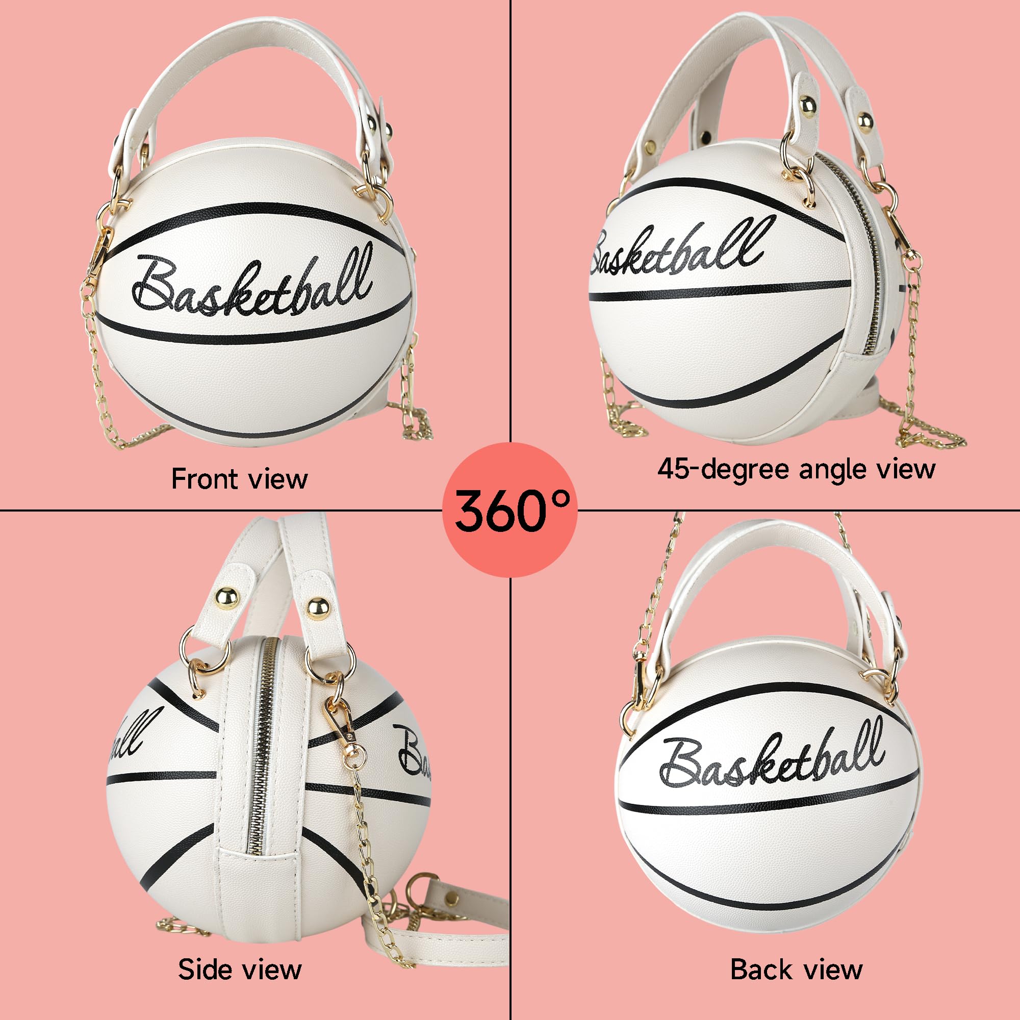 WLC Basketball Shape Purse,PU Spherical Shape Shoulder Bag for Women, White