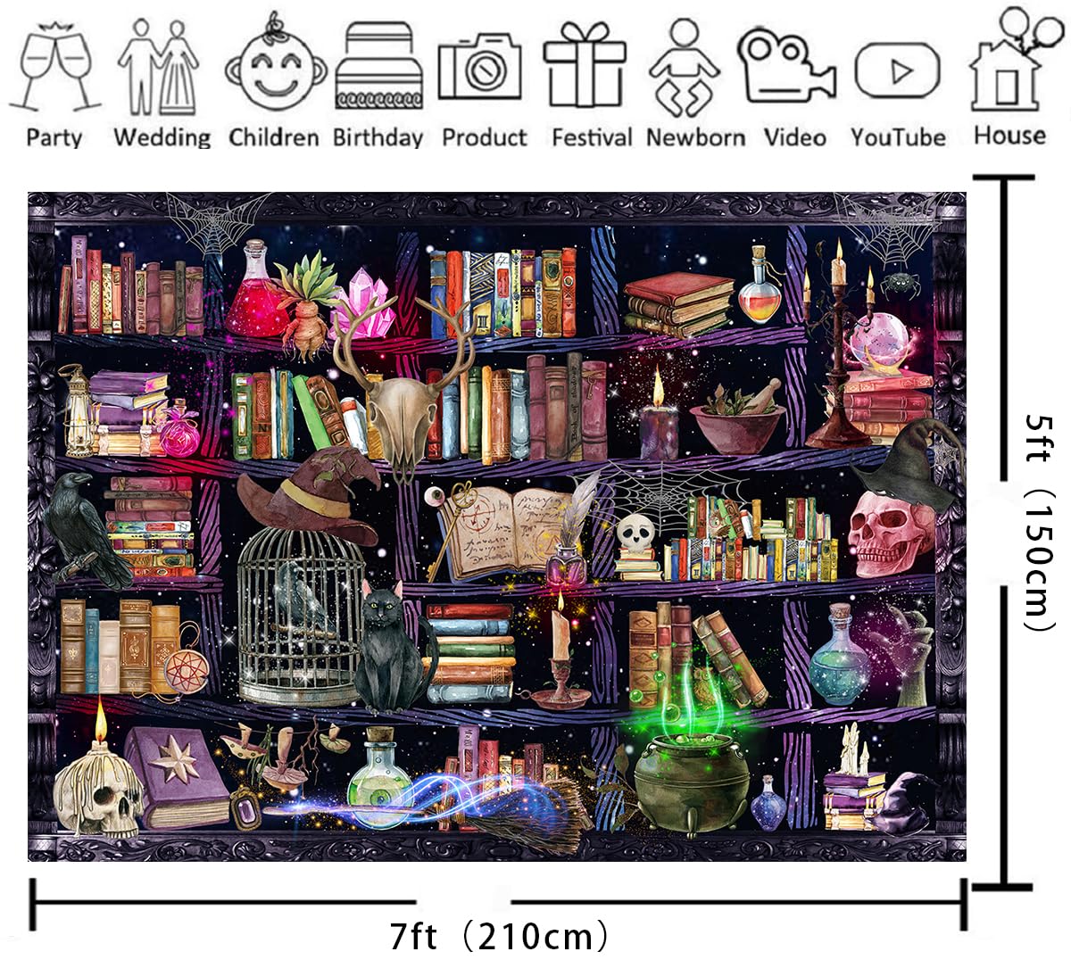 Halloween Chemistry Laboratory Backdrop 7x5FT Mad Scientist Laboratory Banner Skull Poison Apothecary Magical Bookshelf Background for Kids Halloween Party Decorations Supplies Photo Props