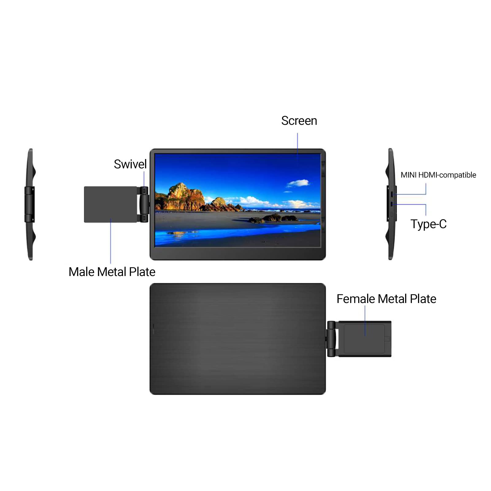 Frogued Laptop Screen Extender, 11.6-inch EM116 Portable Monitor Ultra-Thin High Resolution Panel Wide View Eye Protection Extend Screen Type-C 3.1