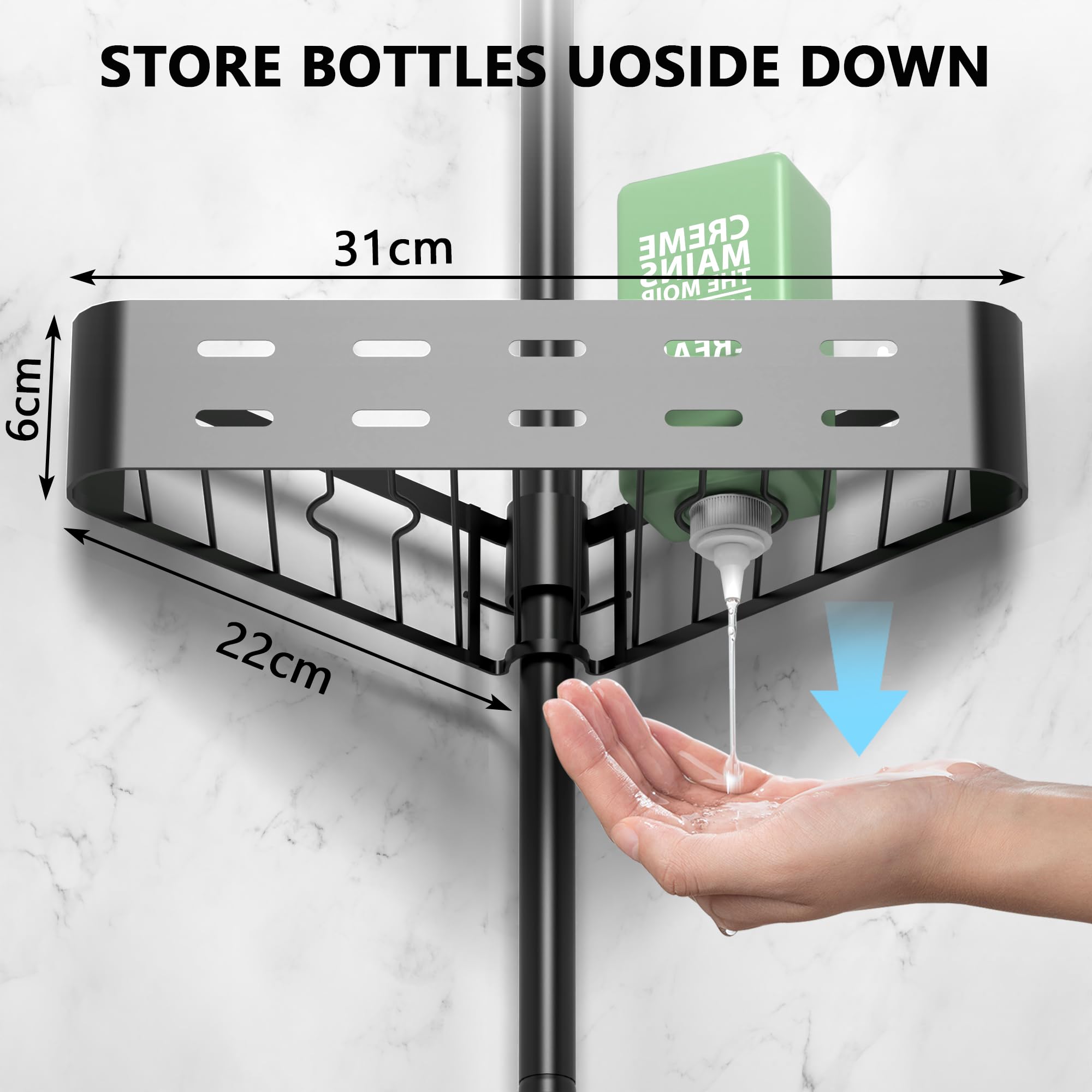 KEGII Shower Caddy Corner Tension Pole - Shower Organizer Rustproof, Black Shower Shelves Free Standing, Inside Shower Rack Shampoo Holder, Shower Storage Adjustable