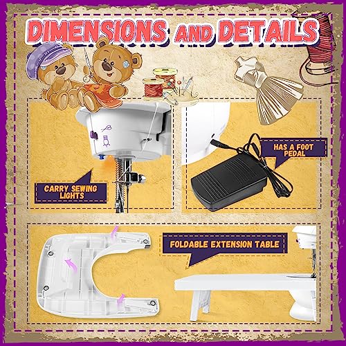 Portable Sewing Machine with Extension Table and Light,Mini Handheld Sewing Machine with Upgraded,Two Threads Double Speed Double Switches,Electric Sewing Machine Easy to Use for Kids,Beginners and DIY,White