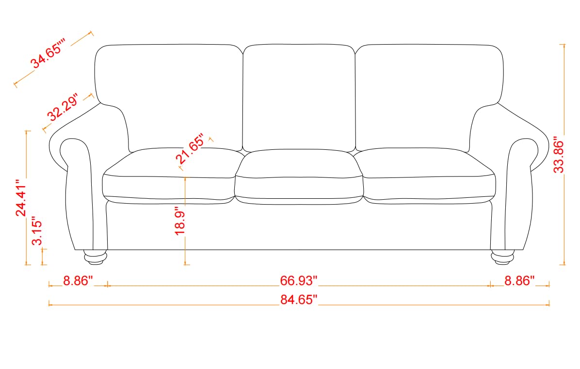 GIA Furniture Home Series Mid-Century Modern 84.65'' Wide Fabric Chenille Couch 3-Seater Sofa with Solid Wood Frame and Brown Legs,Beige