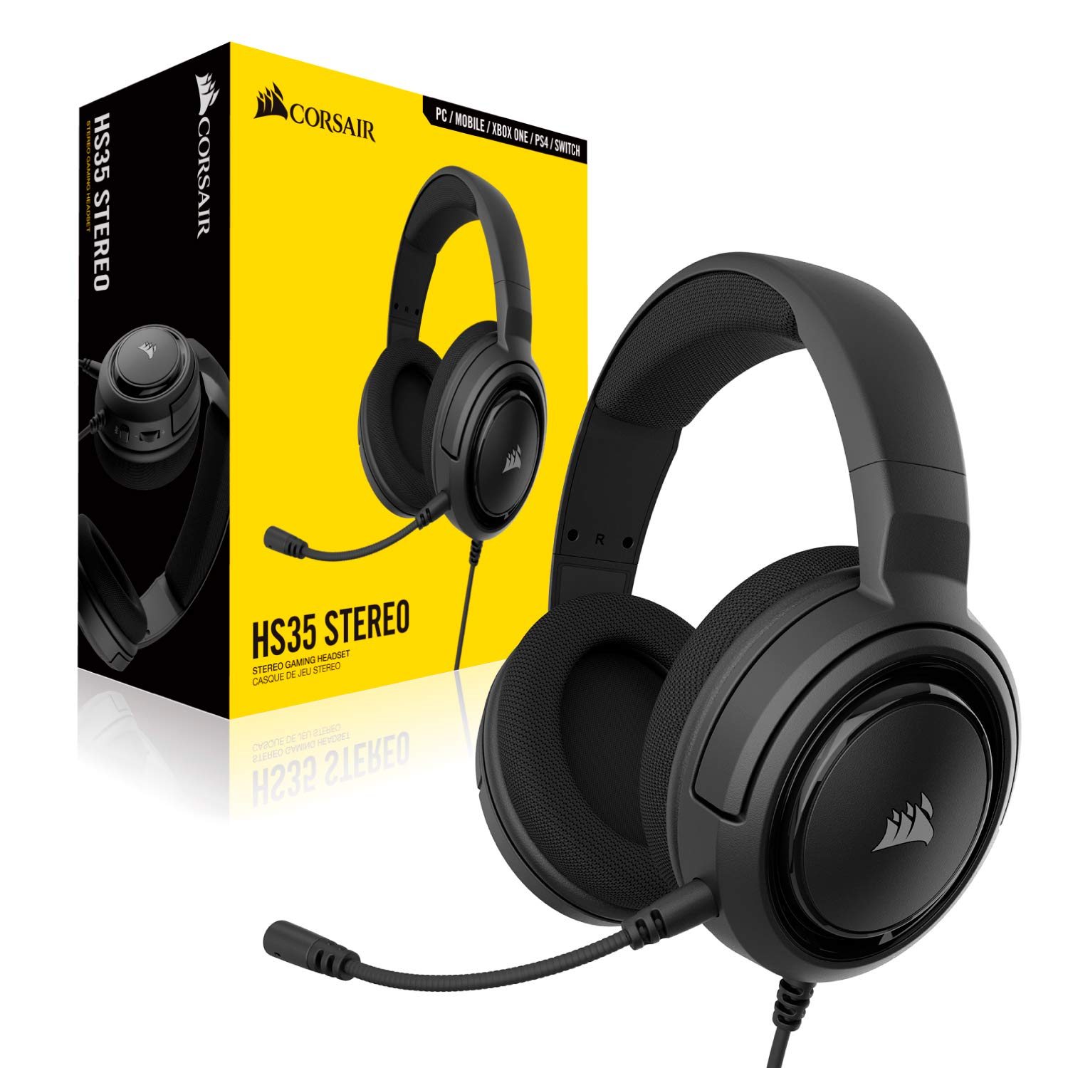 Corsair HS35 - Stereo Gaming Headset - Memory Foam Earcups - Headphones Work with PC, Mac, Xbox One, PS4, Switch, iOS and Android β Carbon (Renewed)