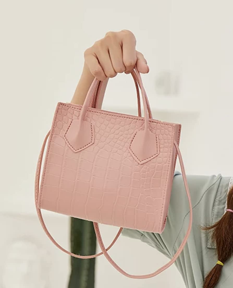 Women Tote Handbag Top Handle Small Mini Handbag for Women/Purses and Handbags for Women Top Handle Purses and Handbags with PU Leather and Adjustable Strap (Pink)
