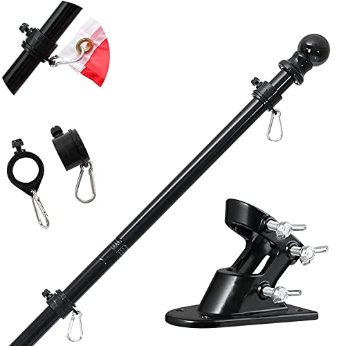 Flag Pole with Bracket,5FT/6FT Flagpole Kit American Flag with Pole Holder Mounting Bracket Stainless Steel Heavy Duty for Garden Yard Truck Boat Rustproof (6FT, Black Flag Pole With Black Bracket)