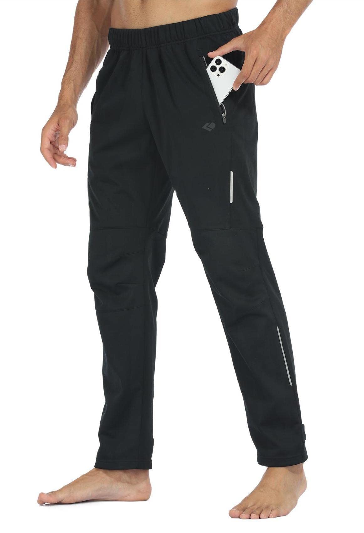 DIFOS Men Thermal Cycling Pants Fleece Lined Bike Pants Windproof Outdoor Bibicycle Sport Athletic Sweatpants Black
