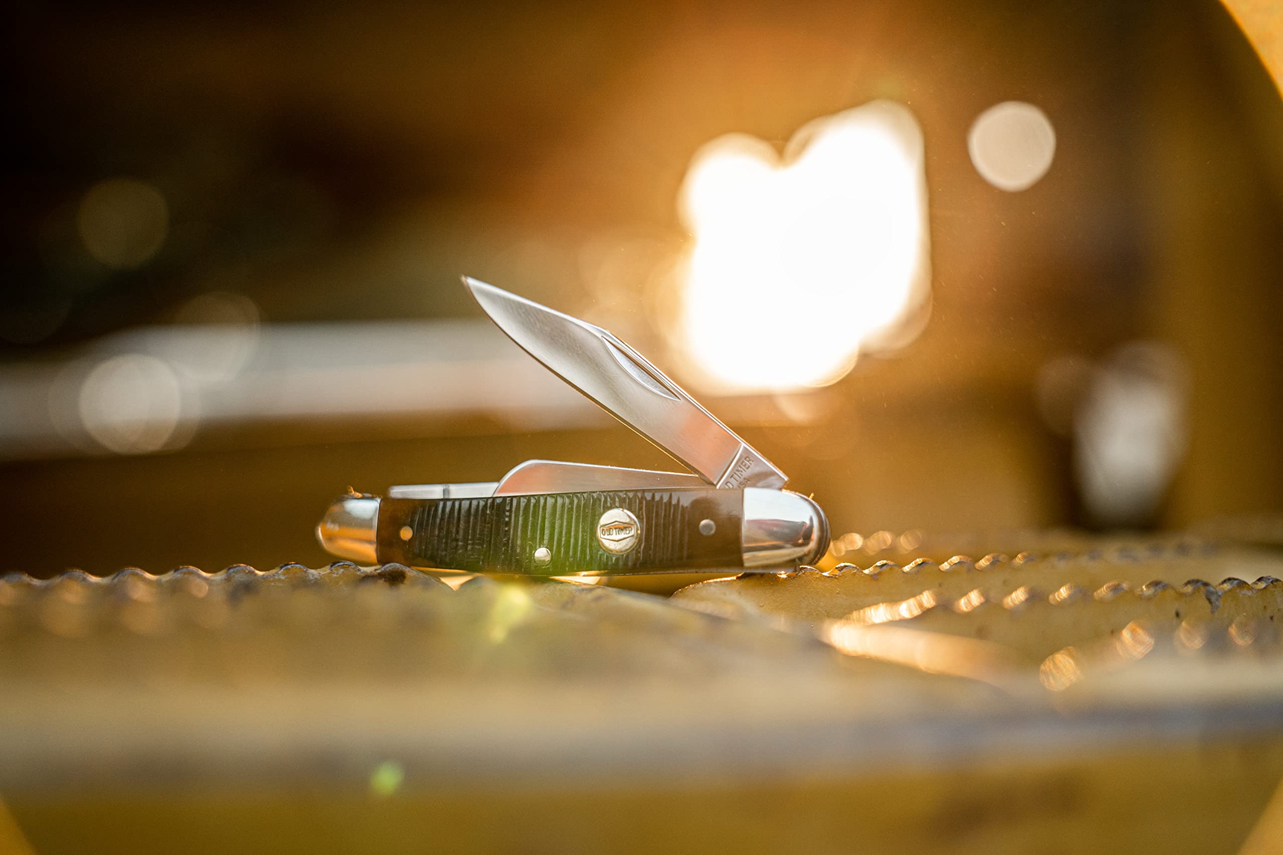 Old Timer Generational USA Series 34OTG Middleman Traditional Folding Pocket Knife with Stainless Steel Clip Point Blade, Sheepsfoot Blade, Pen Blade, Bone Handle, and Made in USA for EDC, and Outdoor