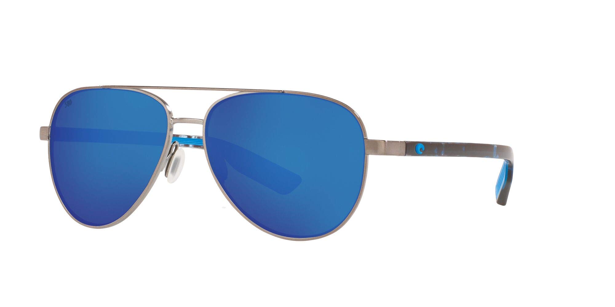 Costa Del Mar Unisex Peli Aviator Sunglasses, Shiny Silver/Blue/Blue Mirrored Polarized-580G, 57 mm