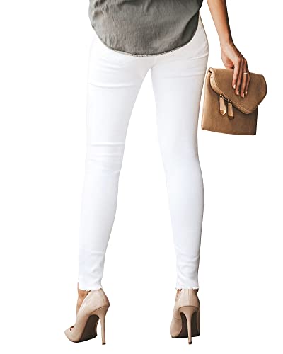 POTILI Women's High Waisted Jeans for Women Distressed Ripped Jeans Butt Lifting Skinny Stretch Denim Pants White Size 14