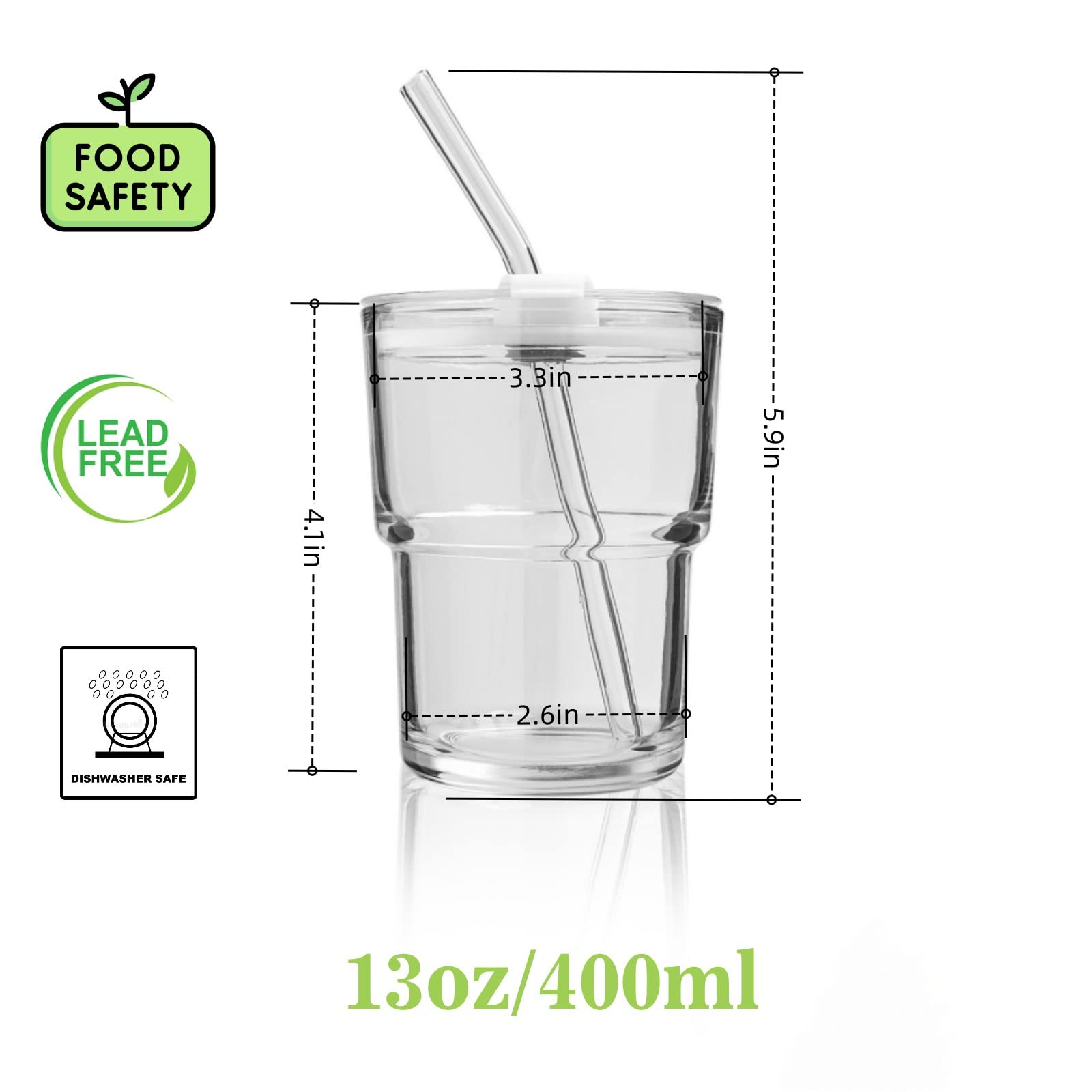 cosnou 13OZ/400ML Ice Coffee Glass Tumbler with Straw and Lid Sealed Carry On, Thick Wall Water Glass Cup Mug Tea (Clear)